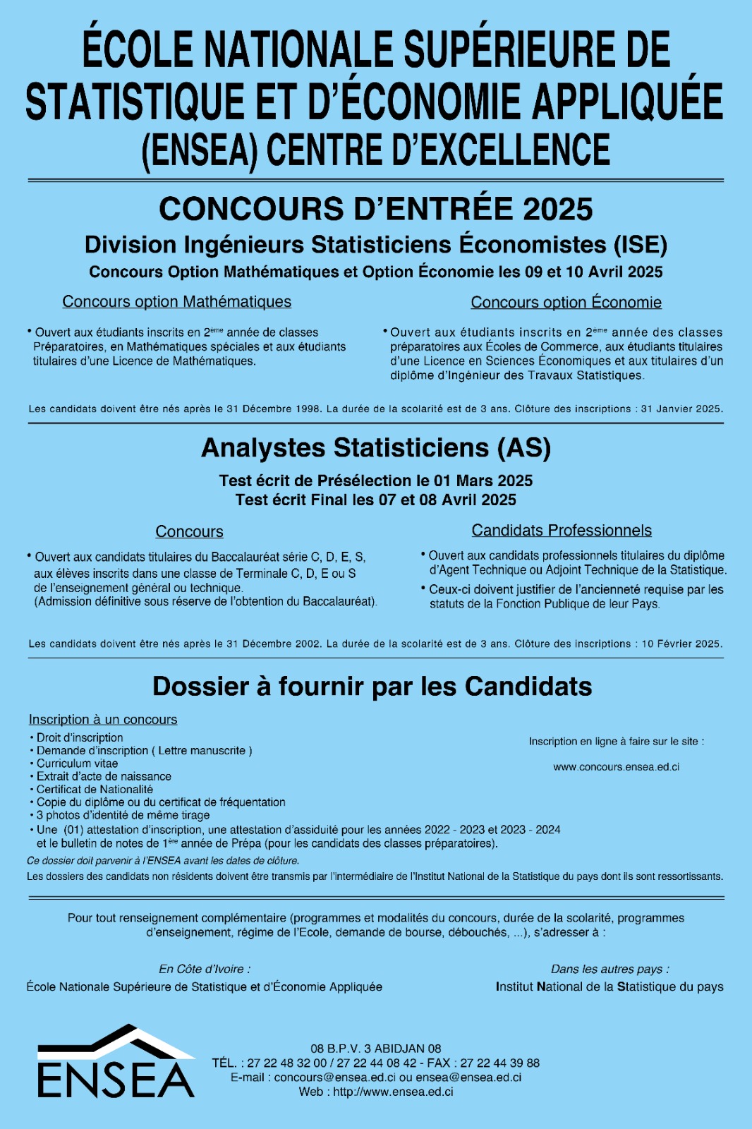 𝗖𝗢𝗡𝗖𝗢𝗨𝗥𝗦 𝗗’𝗘𝗡𝗧𝗥𝗘𝗘 𝗔 𝗟’𝗘𝗡𝗦𝗘𝗔 𝗦𝗘𝗦𝗦𝗜𝗢𝗡 𝟮𝟬𝟮𝟱 : 𝗗𝗘𝗕𝗨𝗧 𝗗𝗘𝗦 𝗜𝗡𝗦𝗖𝗥𝗜𝗣𝗧𝗜𝗢𝗡𝗦 - ENSEA